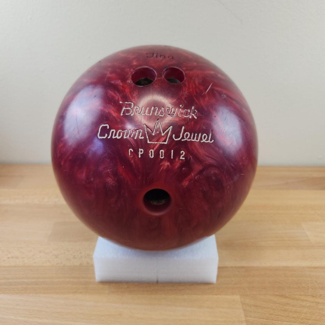 Vintage Brunswick Crown Jewel Red Pearl Swirl Bowling Ball- 12.6 Pounds ...