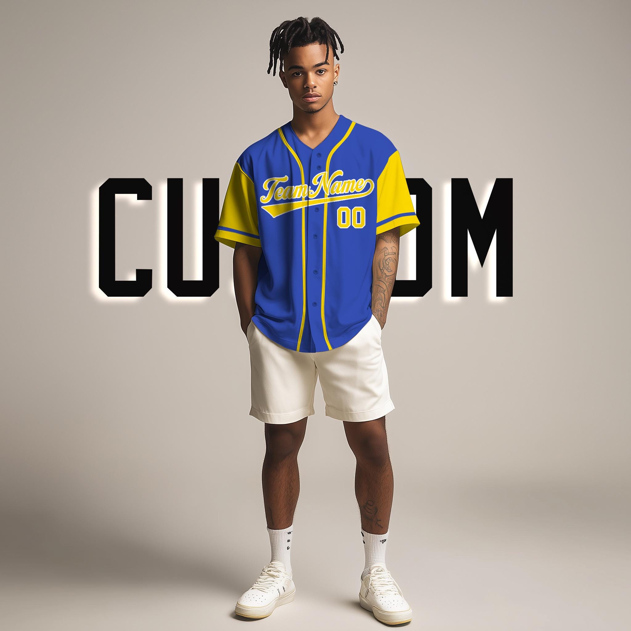 Custom Blue and Yellow Baseball Jersey | Personalized Heat Press or ...