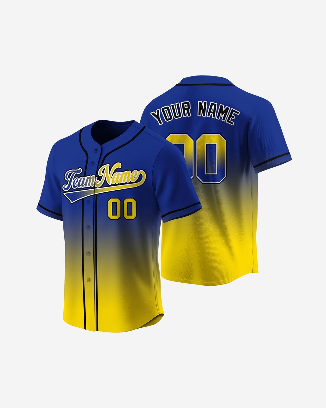 Blue Yellow Baseball Jersey – Custom Gradient Heat Press Team Uniform ...