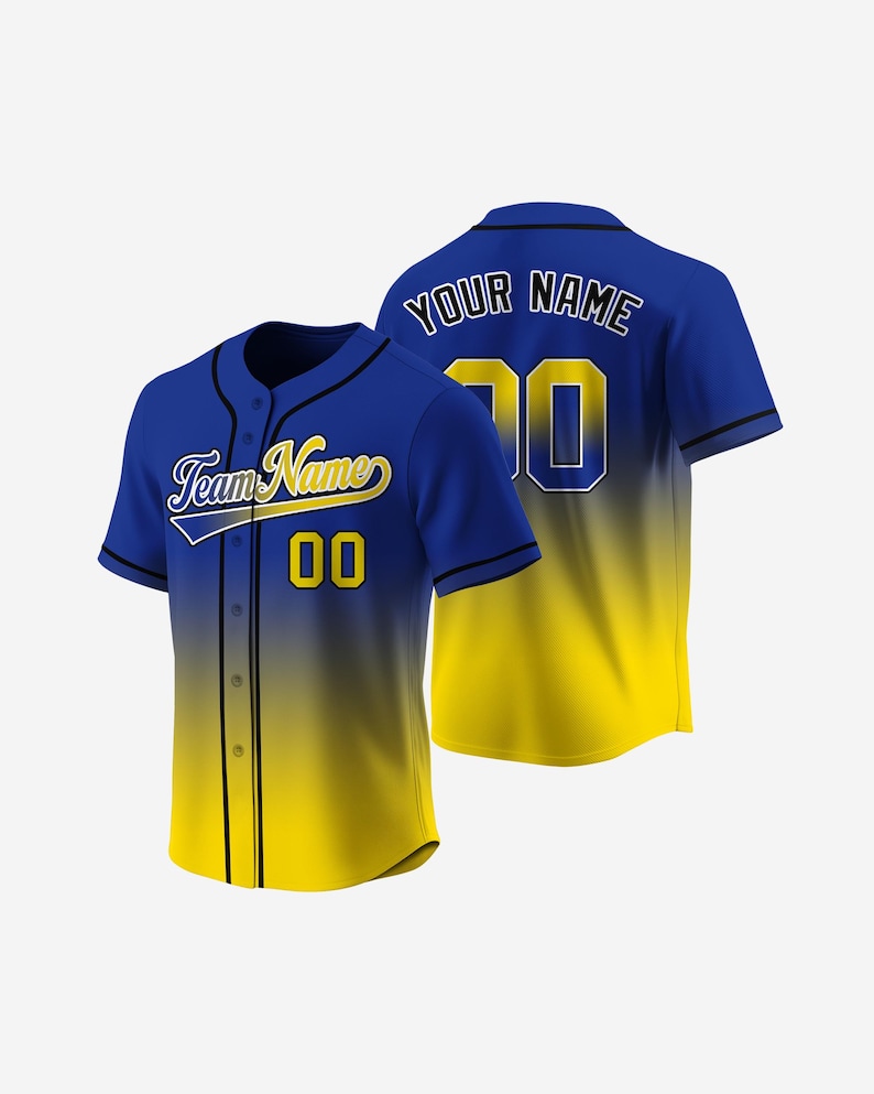 Blue Yellow Baseball Jersey – Custom Gradient Heat Press Team Uniform ...