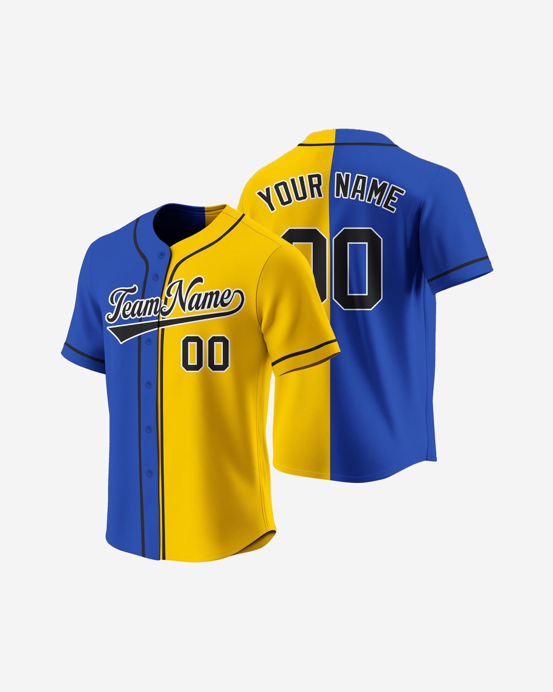 Custom Yellow and Blue Split Baseball Jersey – Personalized Shirt With ...