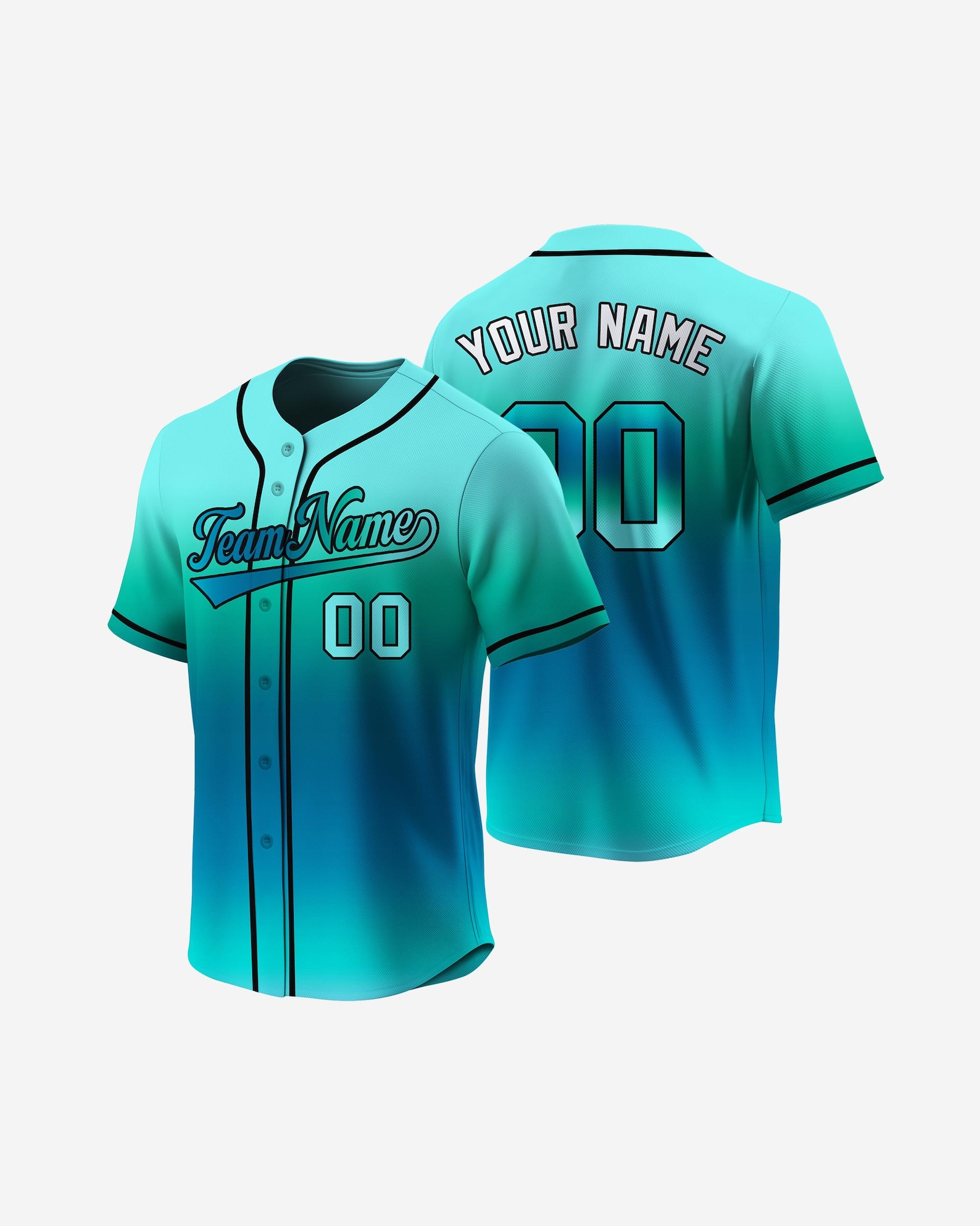 Custom Teal Blue Baseball Jersey – Gradient Heat Press and Embroidered ...