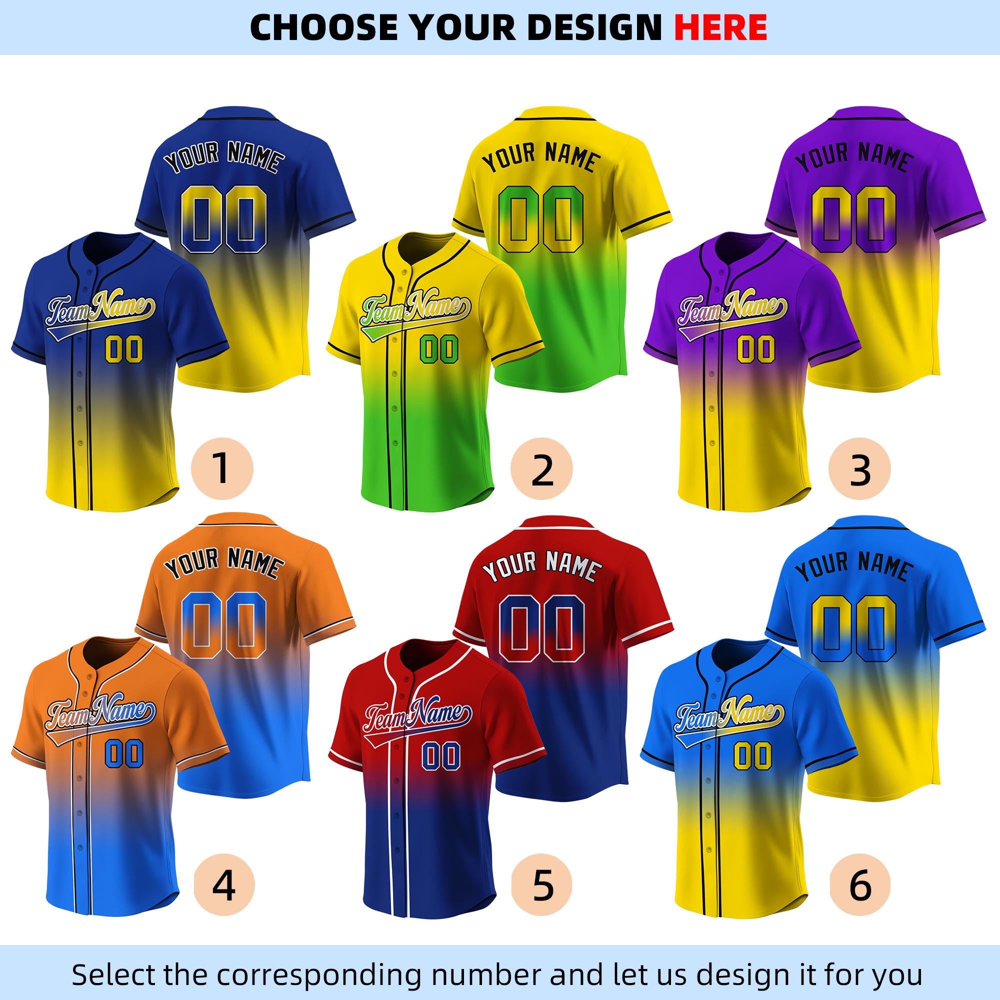 Blue Yellow Baseball Jersey – Custom Gradient Heat Press Team Uniform ...