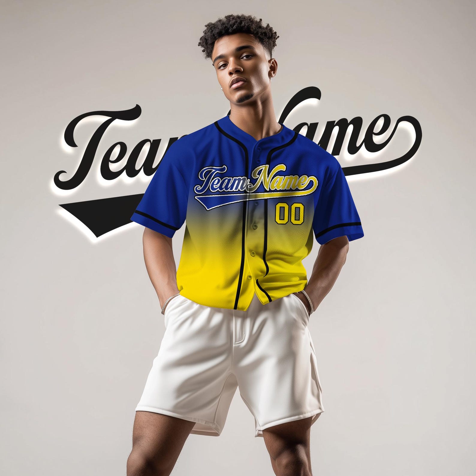 Blue Yellow Baseball Jersey – Custom Gradient Heat Press Team Uniform ...