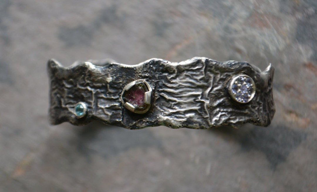 Raw Watermelon Tourmaline Cuff Bracelet Tanzanite Pave Swiss Blue Topaz ...