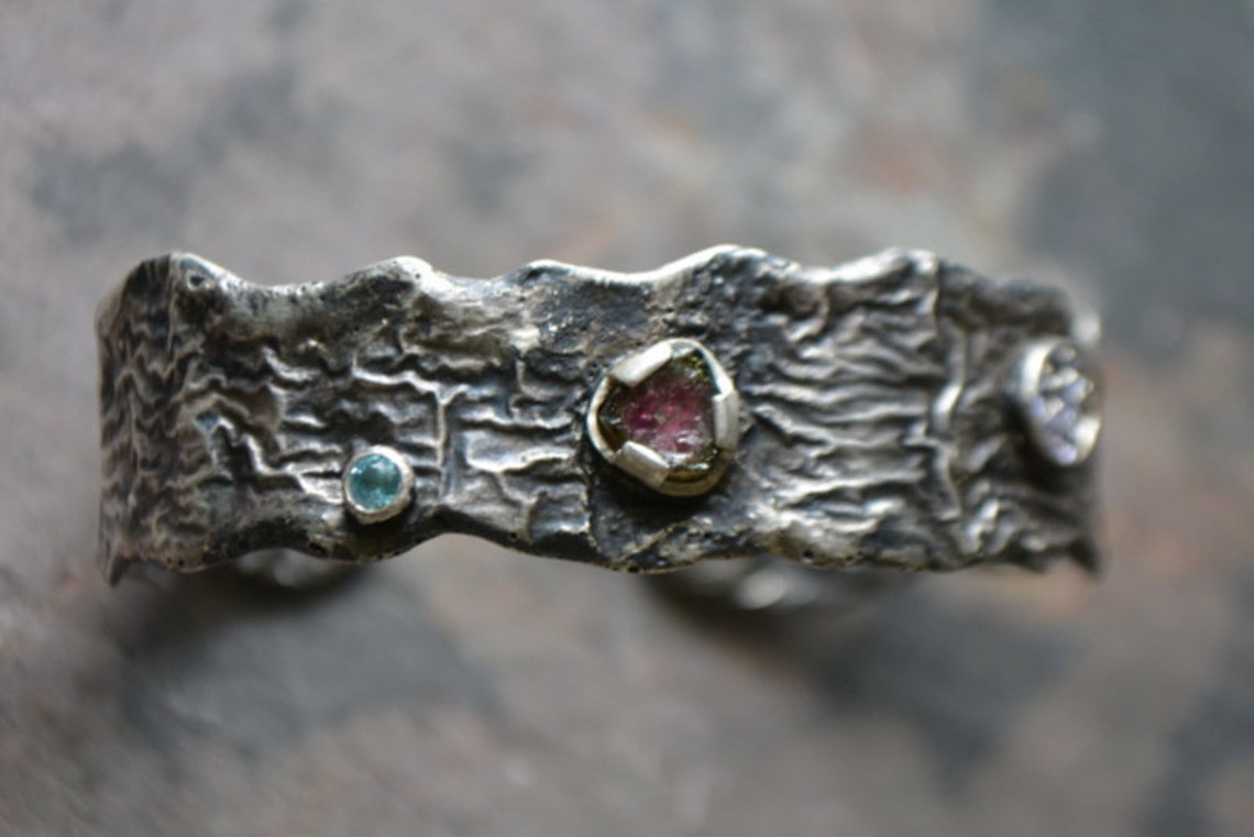 Raw Watermelon Tourmaline Cuff Bracelet Tanzanite Pave Swiss - Etsy