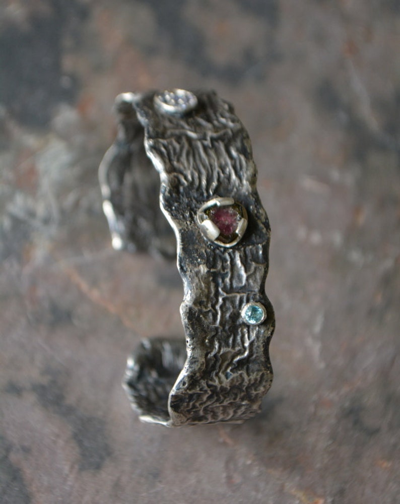 Raw Watermelon Tourmaline Cuff Bracelet Tanzanite Pave Swiss - Etsy