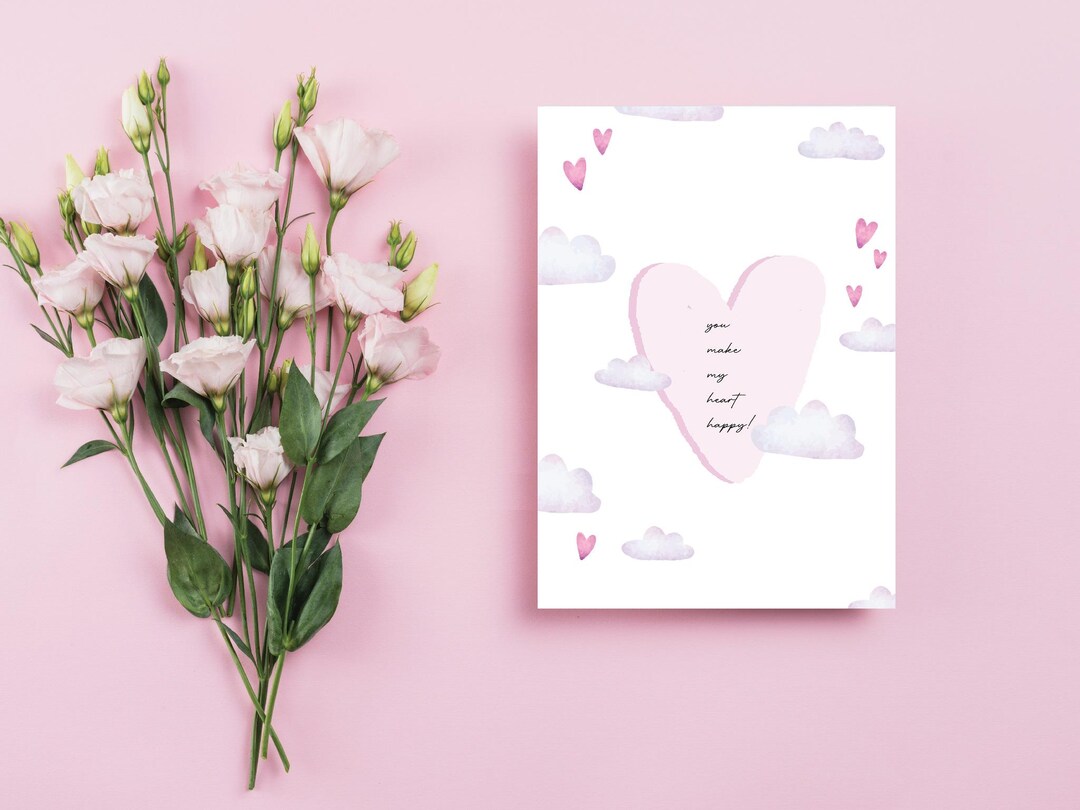You Make My Heart Happy Card | Printable Love Card | Cute Digital ...