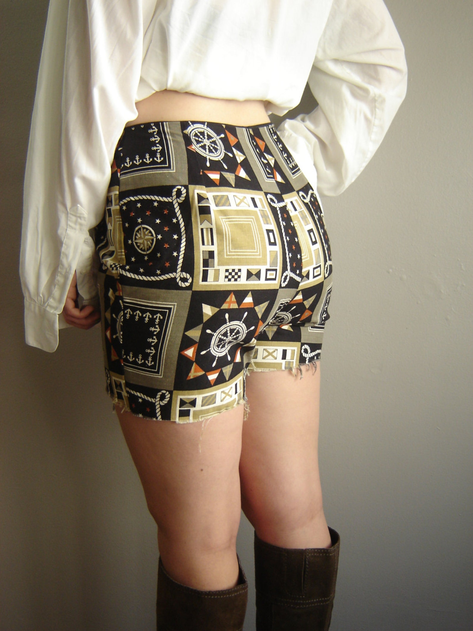 Vintage Nautical Anchor Sailor Waist Shorts One of a Kind Retro Boat ...