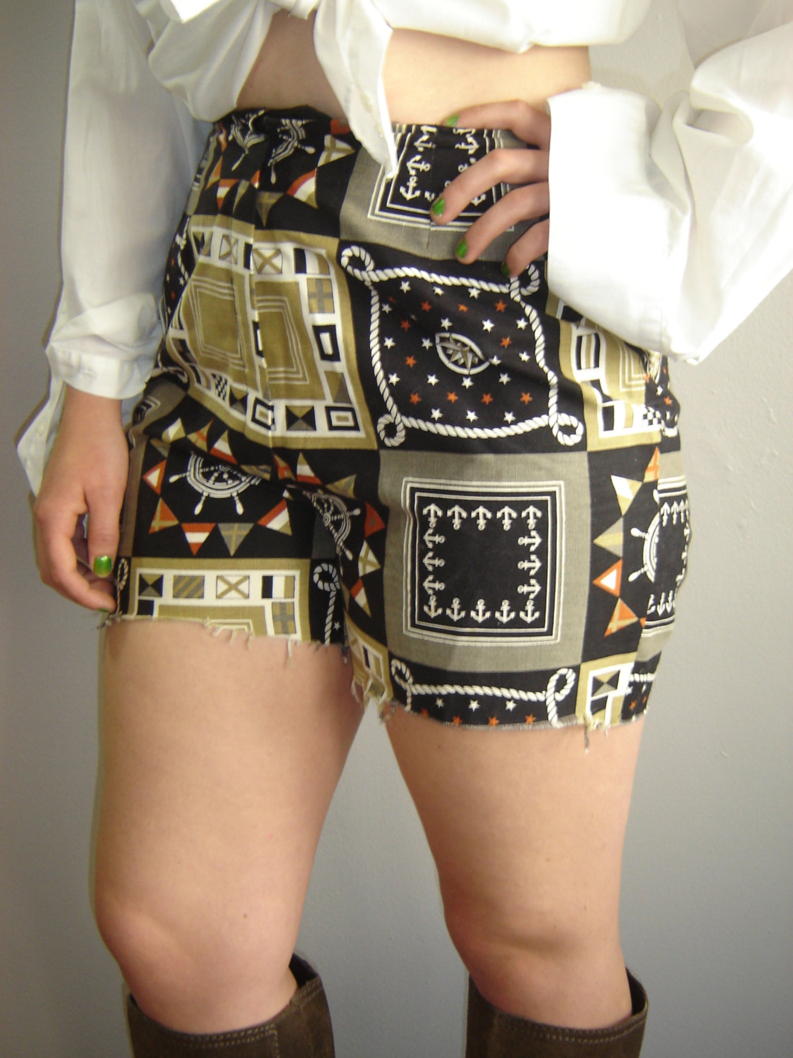 Vintage Nautical Anchor Sailor Waist Shorts One of a Kind Retro Boat ...