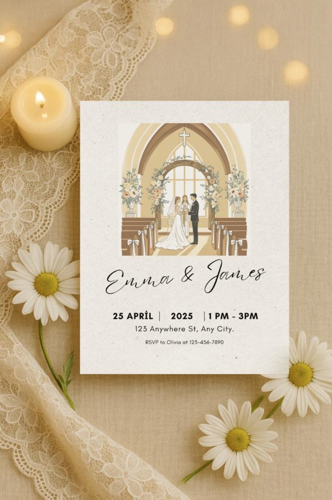 Church Wedding Invitation Template – Editable Catholic Ceremony Design ...