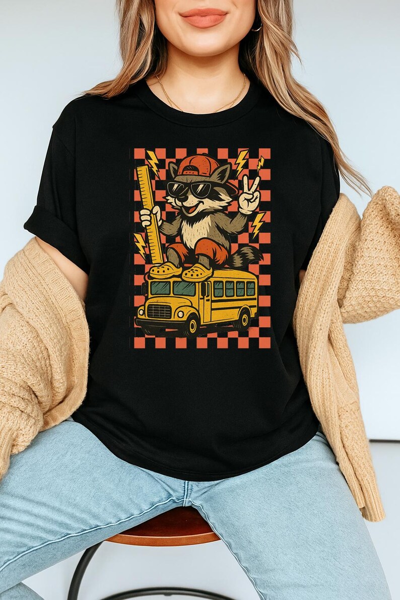 Cool Raccoon on School Bus With Ruler and Lightning - PNG File ...