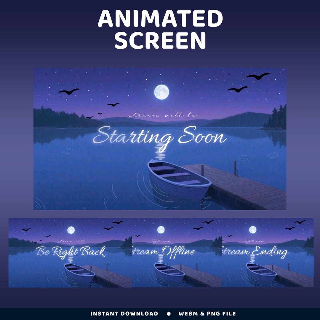Moonlit Lake Animated Cute Lofi Stream Screen Overlay for Twitch, Night ...