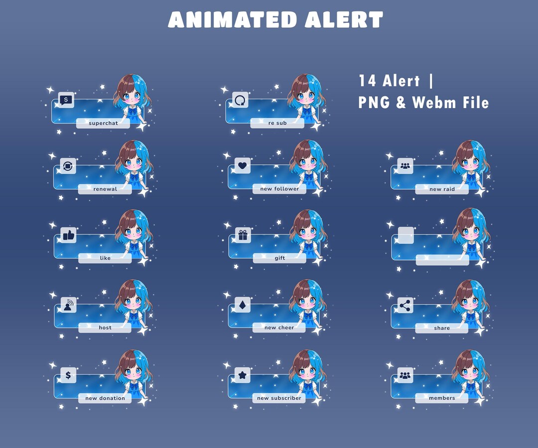 Starlight Chibi Animated Cute Lofi Stream Alert Overlay Twitch, Anime ...