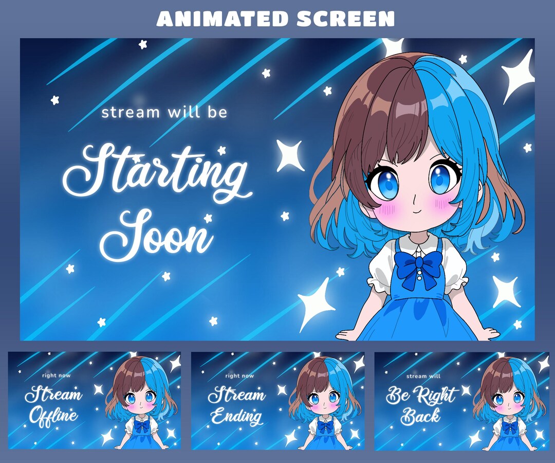 Starlight Chibi Animated Stream Screen Overlay for Twitch, Anime Girl ...