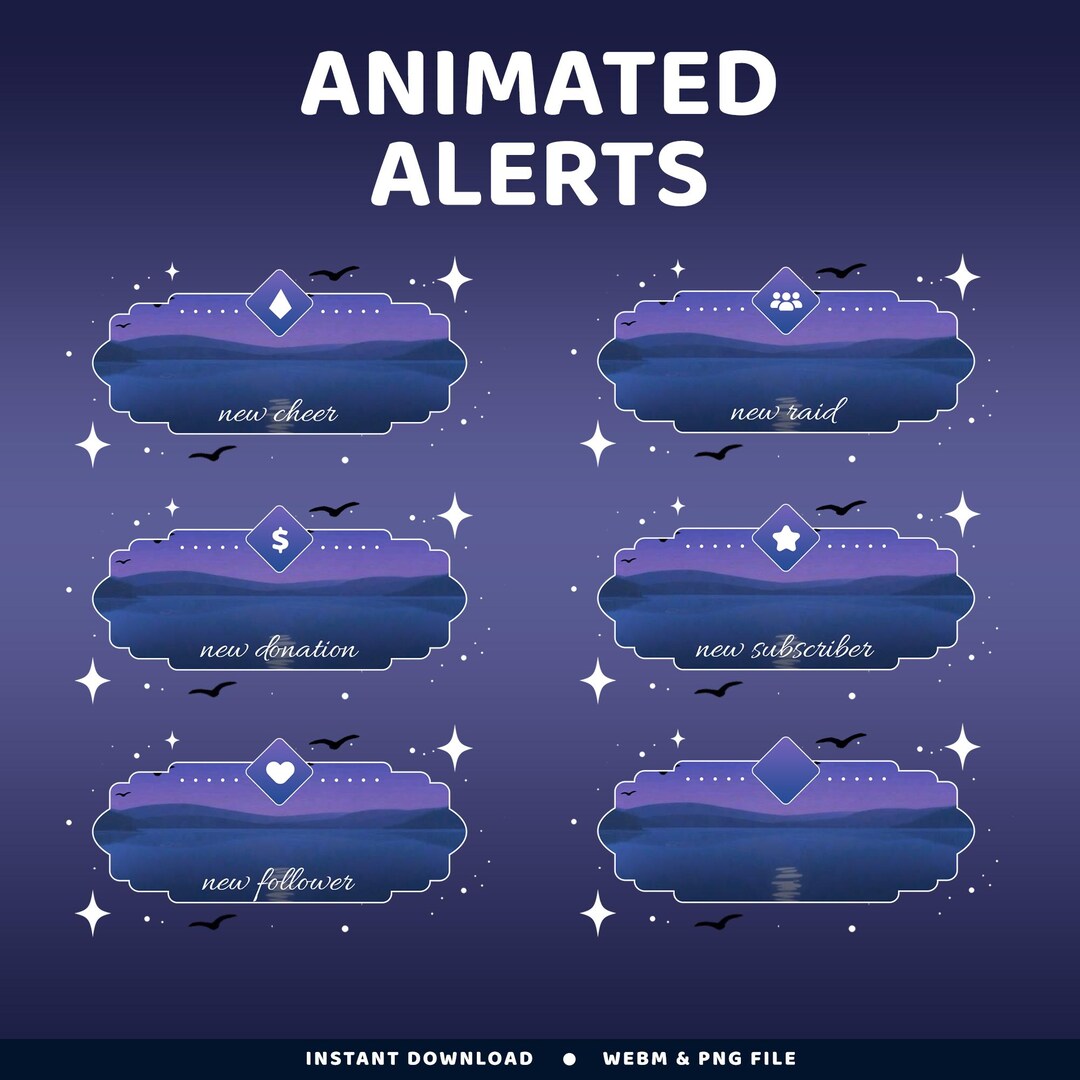 Moonlit Lake Animated Cute Lofi Stream Alert Overlay for Twitch, Night ...