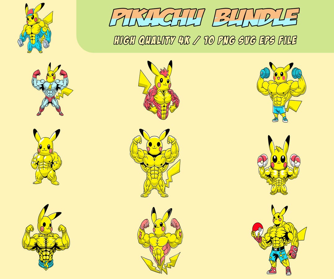 Pikachu Gym Fitness Bundle 4K Clipart, Muscular Pokemon PNG SVG EPS ...