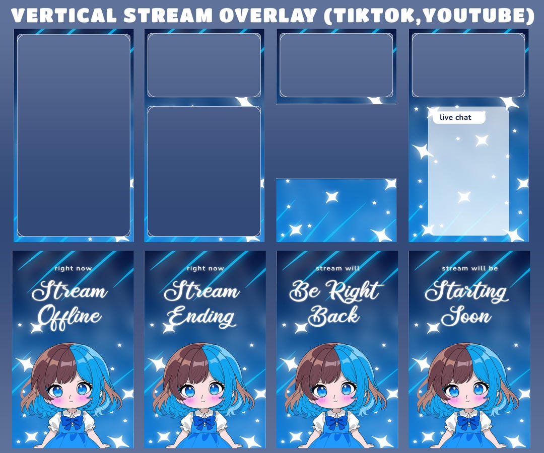 Starlight Chibi Animated Stream Overlay for Tiktok, Vertical Overlay ...