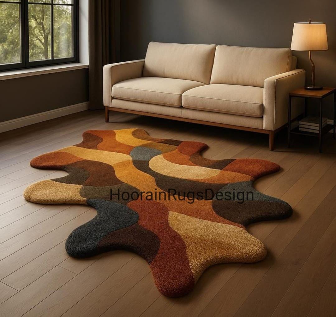 Retro Abstract Hand Tufted Wavy Area Rug - Groovy Multicolor Blob ...