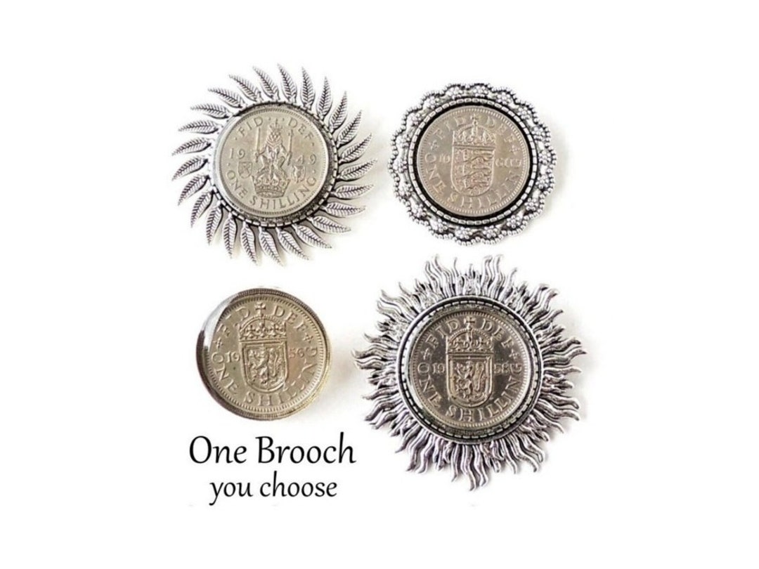 Broche Shilling, pièce écossaise ou anglaise, années 1961/1958/1956 ...
