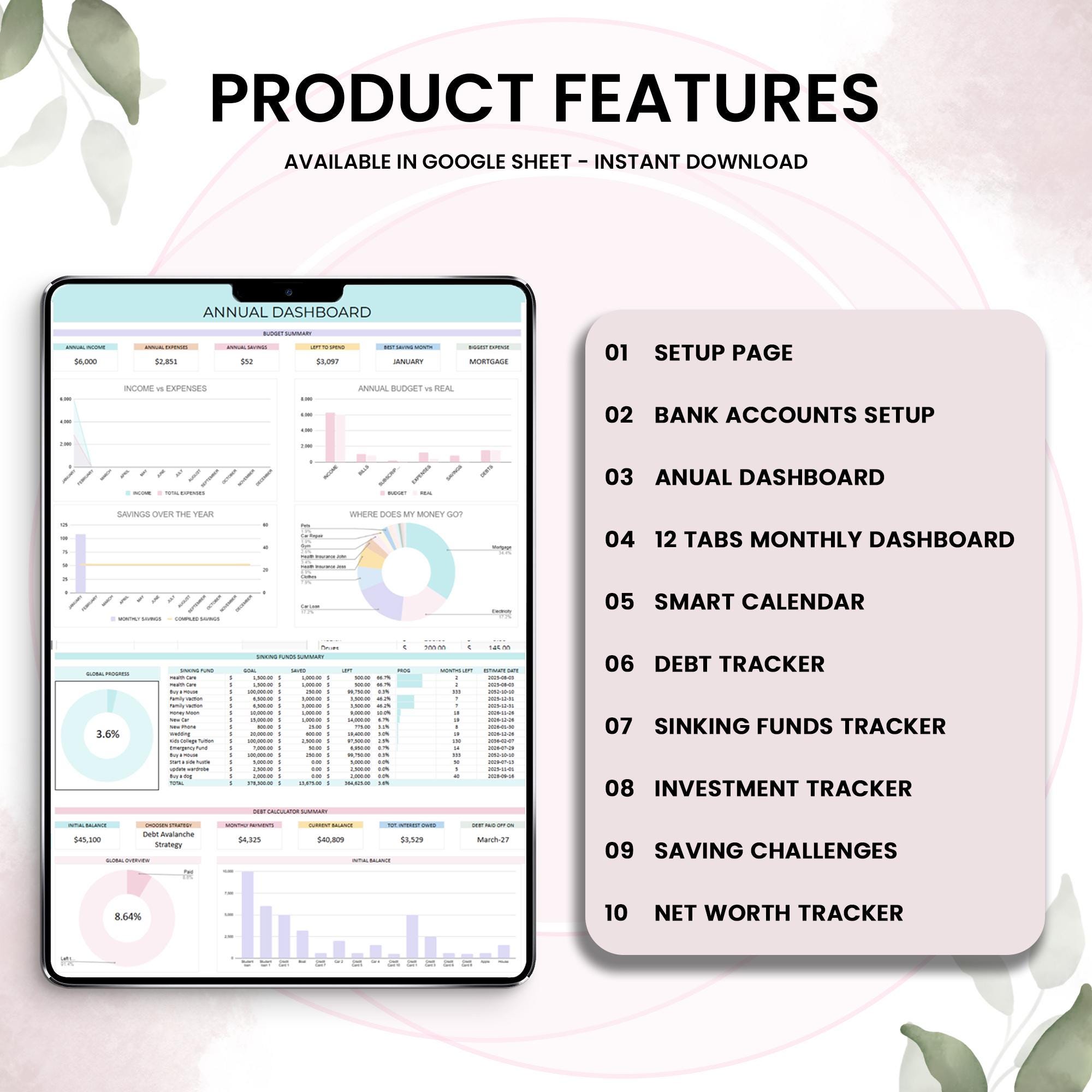 Annual Budget Google Sheet Spreadsheet Monthly Weekly Biweekly Ultimate ...