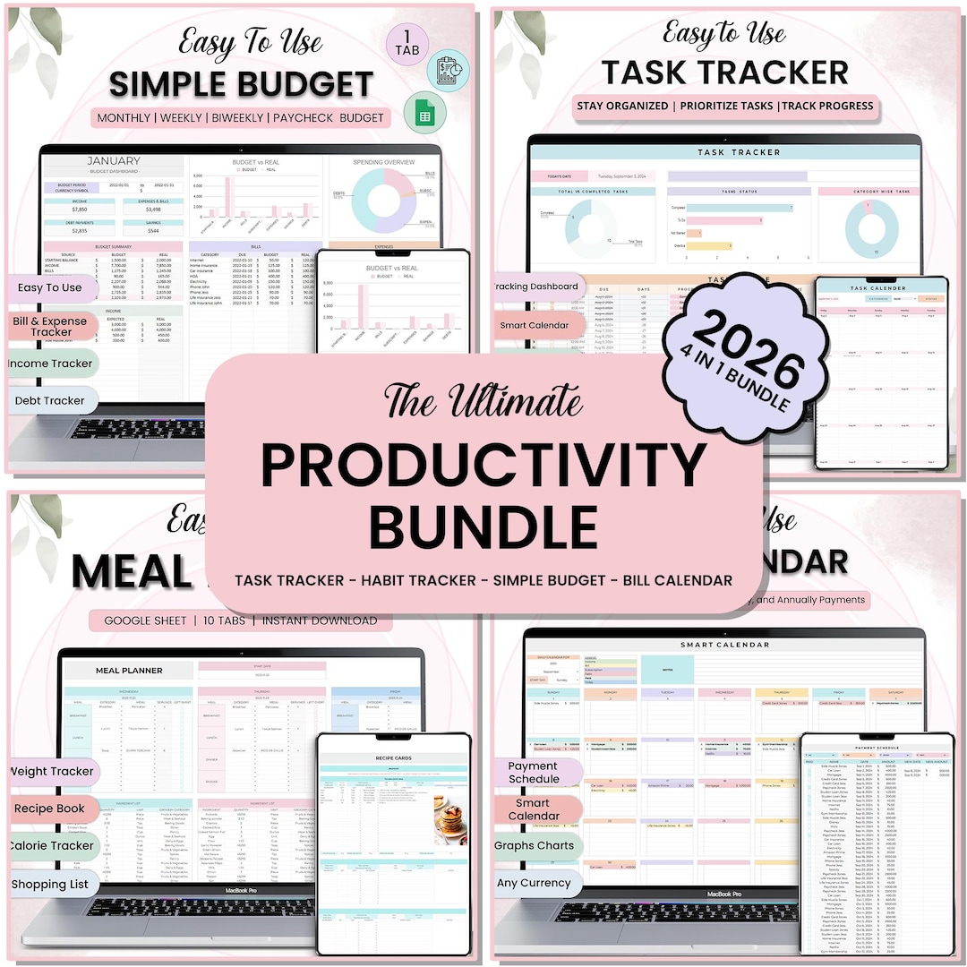 Life Planner Google Sheets Monthly Budget Task Habit Tracker to Do List ...