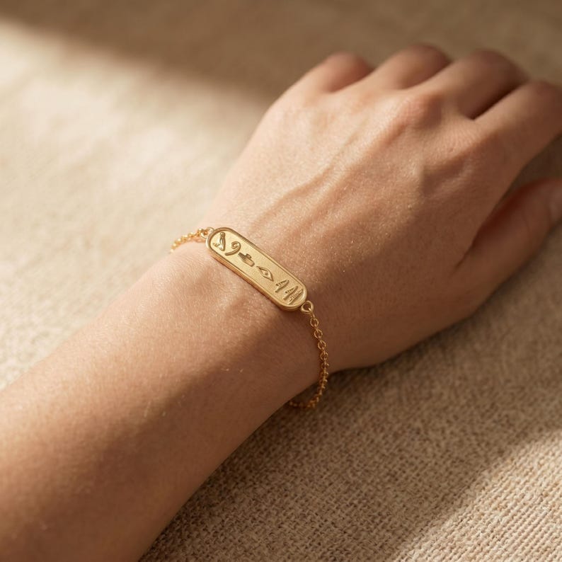 Custom Hieroglyph Bracelet, Egyptian Cartouche Jewelry, Engraved ...