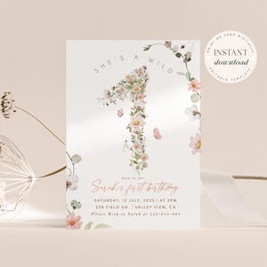 Wild One Birthday Invitation, Wildflower Invite, First Birthday ...