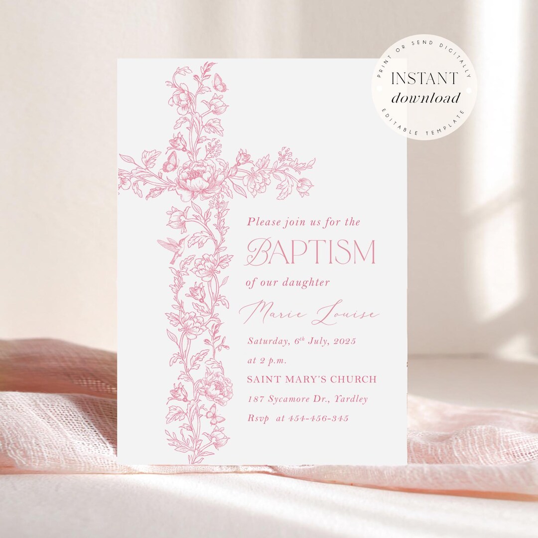Baptism Invitation Template Girls Girl Baptism Invite, Girl Baptism ...
