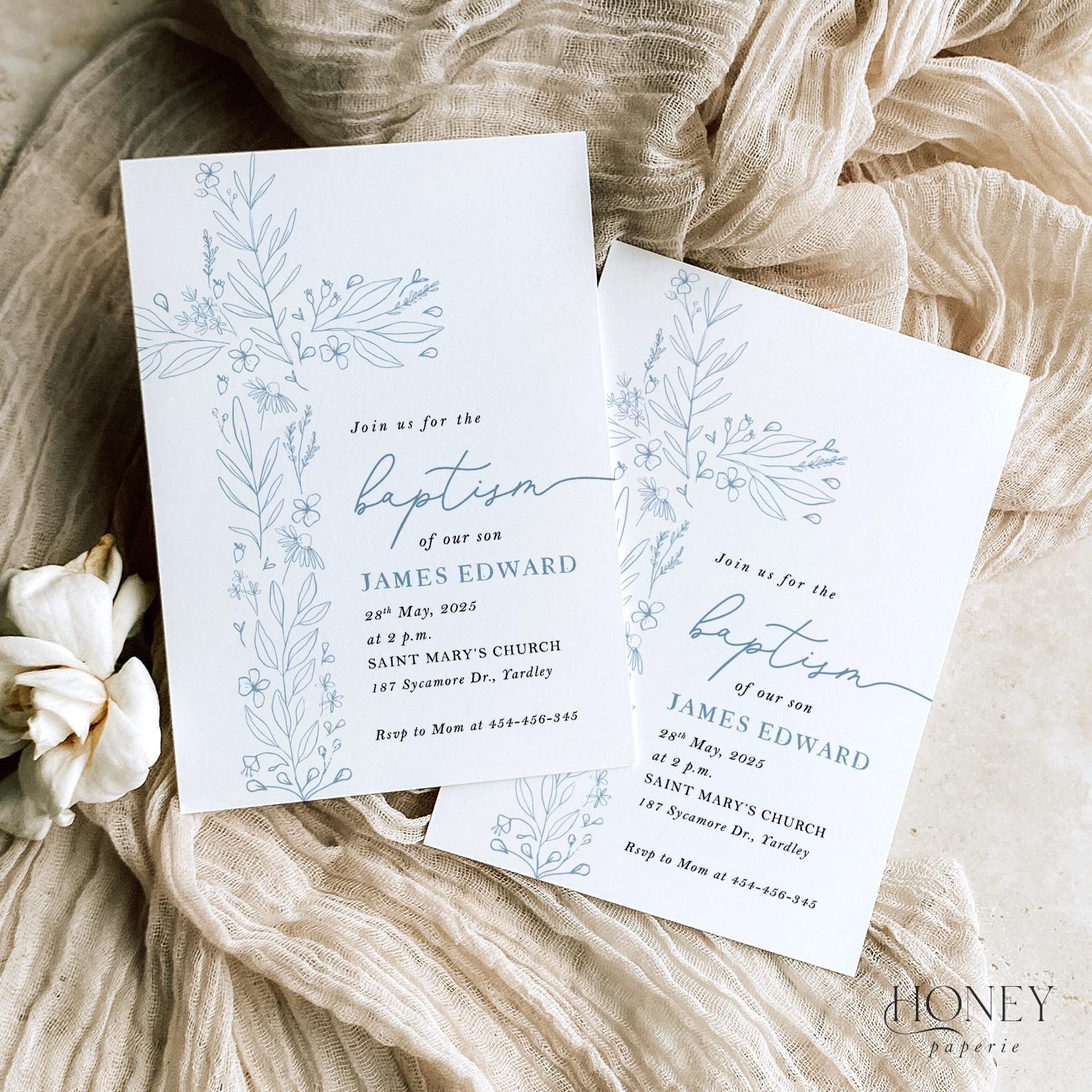 Baptism Invitation Template, Editable Baptism Invite, Blue Baptism ...