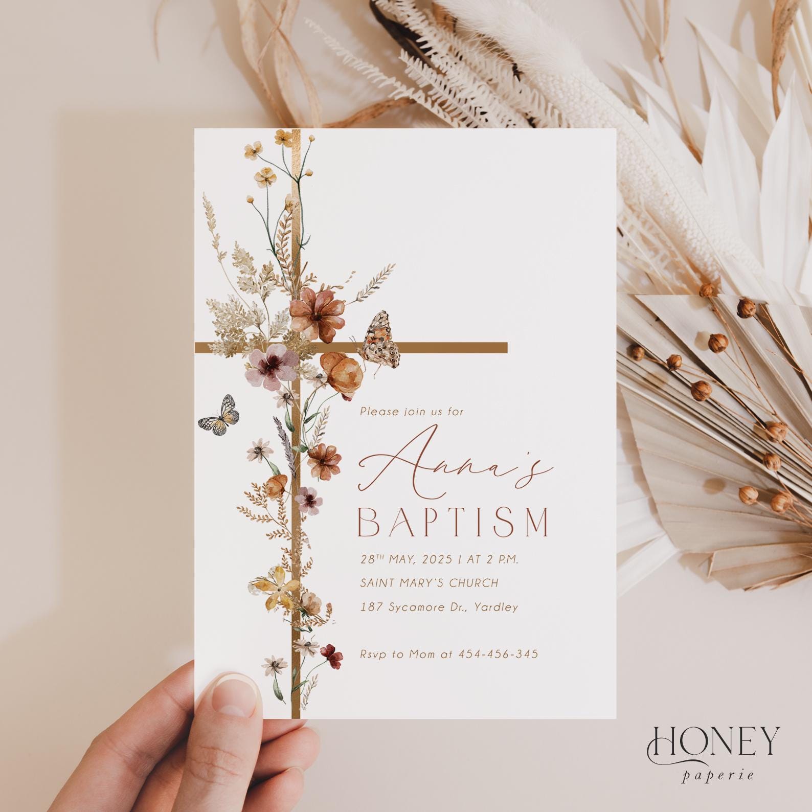 Baptism Invitation Template Girls, Printable Floral Baptism Invite ...