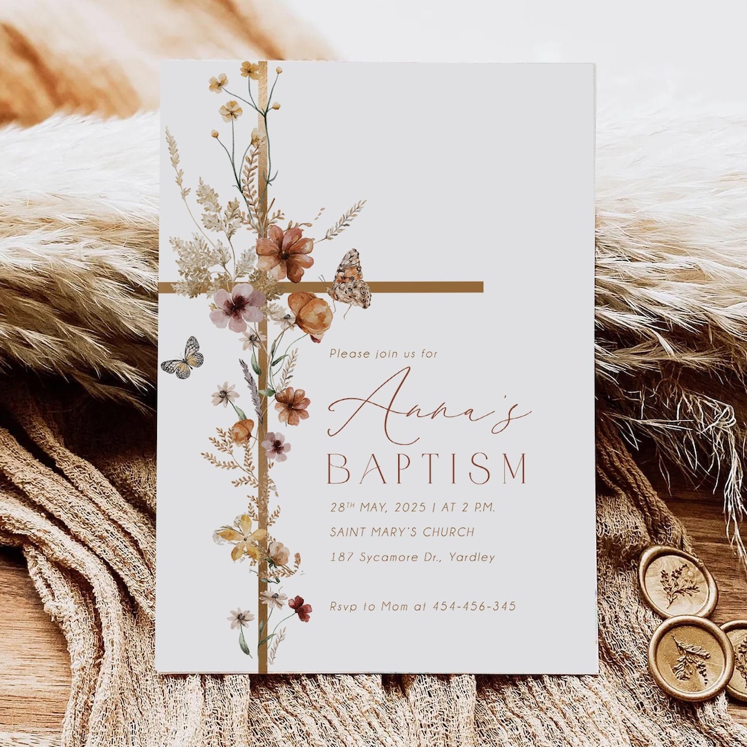 Baptism Invitation Template Girls, Printable Floral Baptism Invite ...