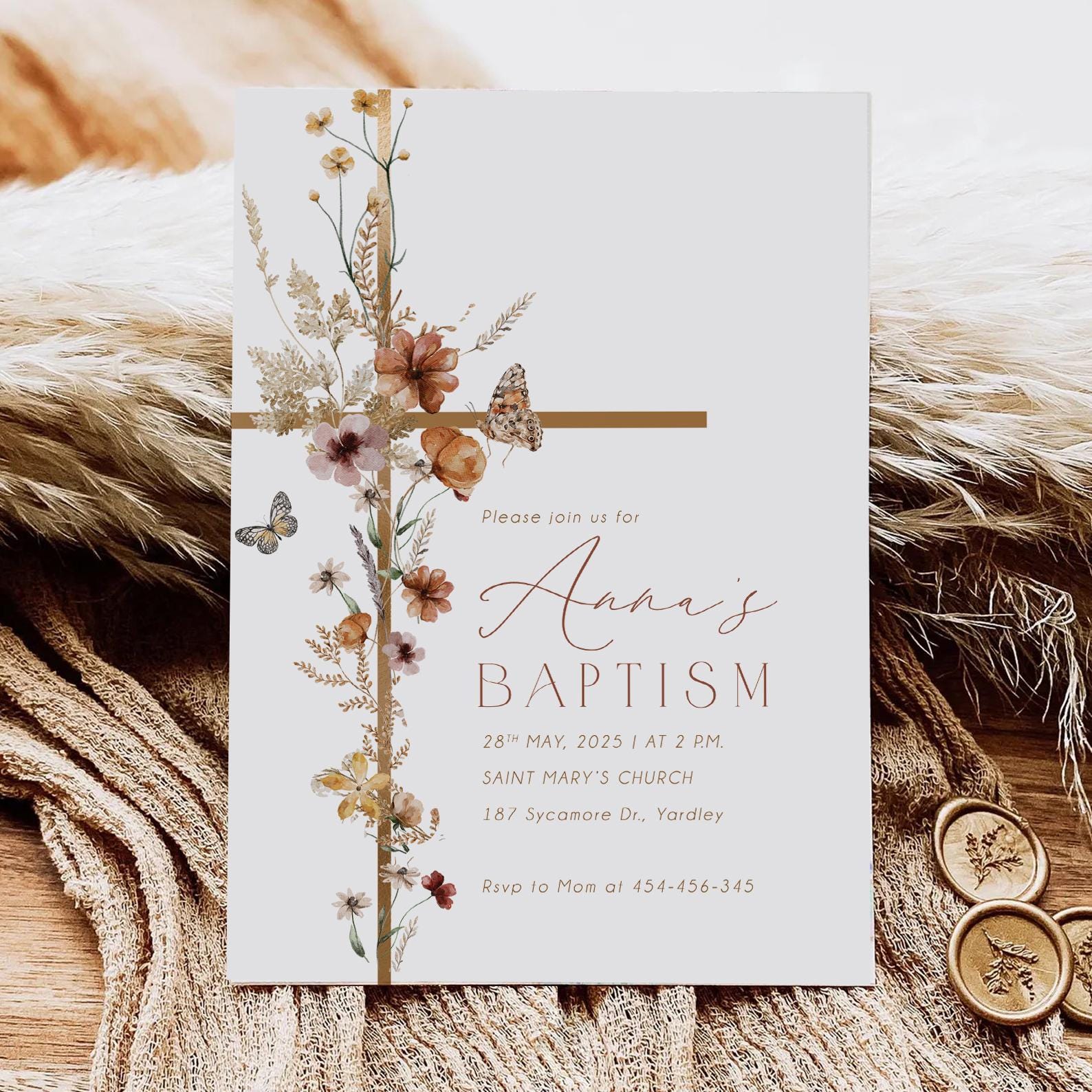 Baptism Invitation Template Girls, Printable Floral Baptism Invite ...