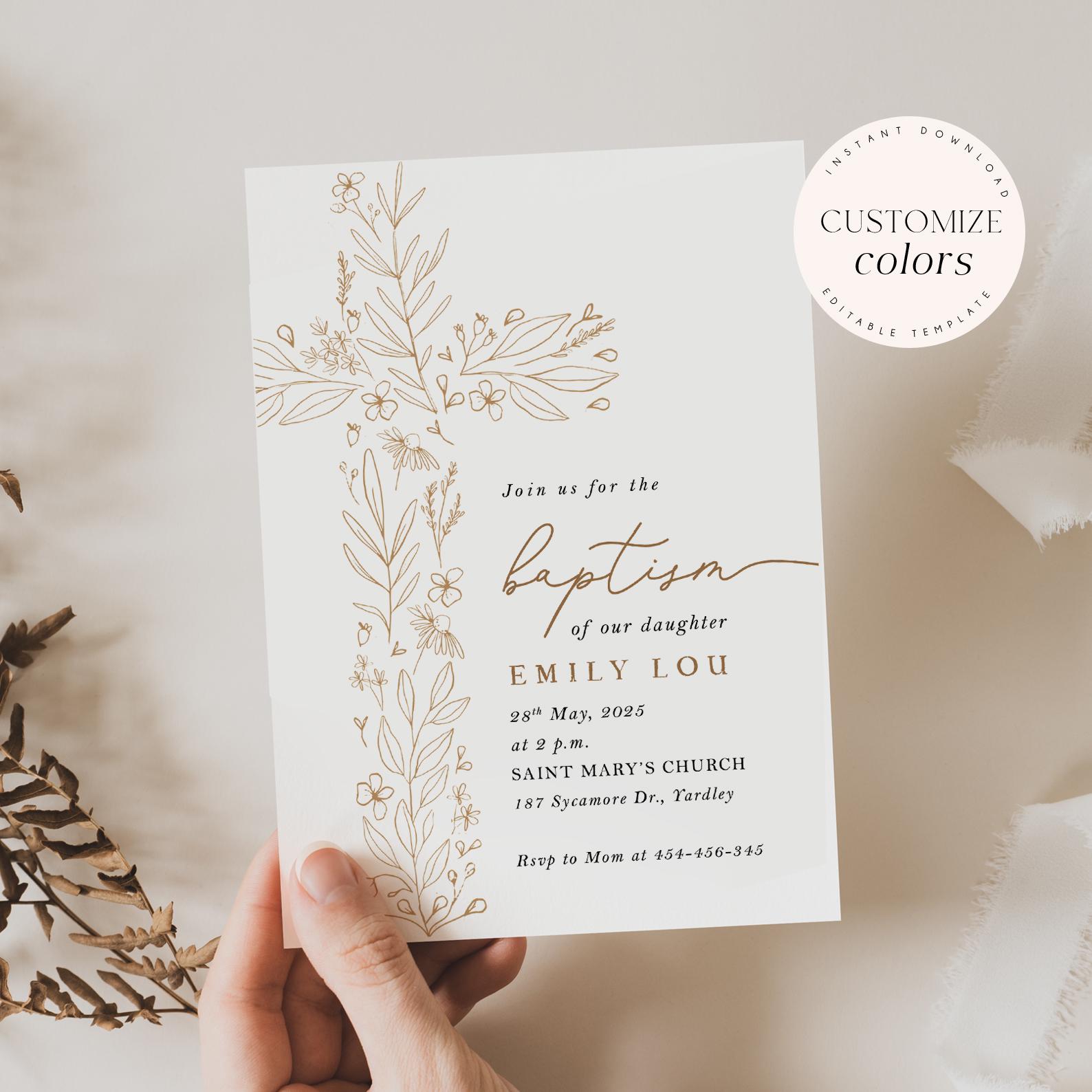 Baptism Invitation Template, Editable Baptism Invite, Blue Baptism ...