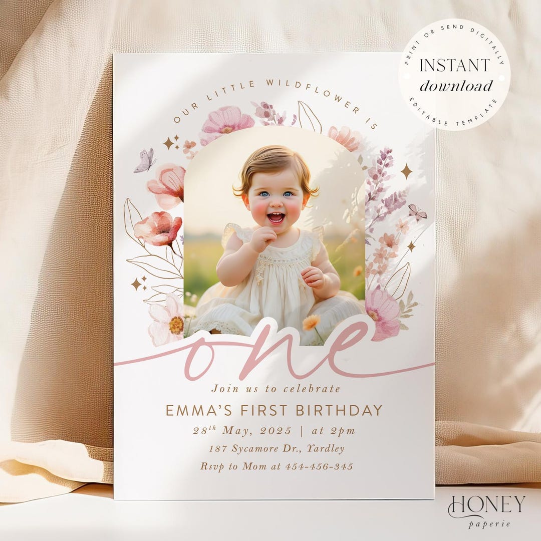 Wildflower Birthday Invitation Photo, Wild One Wildflower Invite, Text ...