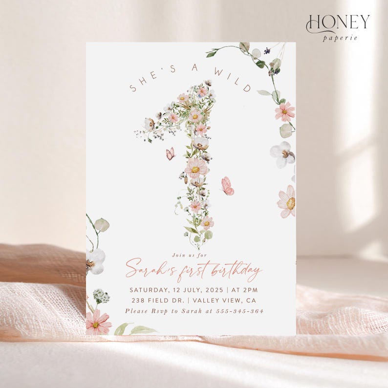 Wild One Birthday Invitation, Wildflower Invite, First Birthday ...