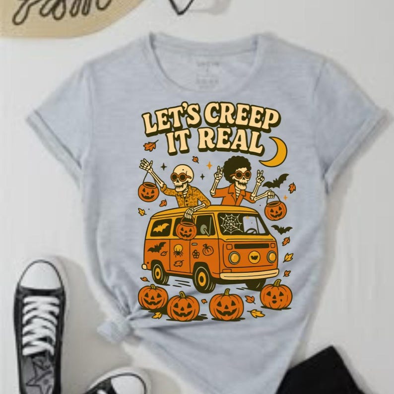 Let's Creep It Real Png, Retro Spooky Van Skeletons Fall Vibes, Spooky ...
