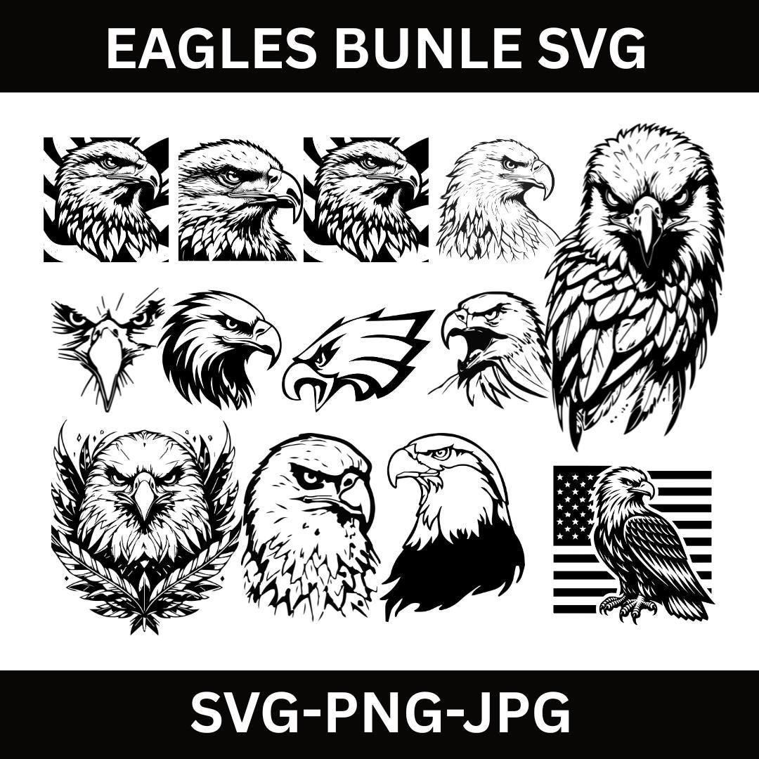 Eagles SVG Bundle Download | Eagle Silhouette PNG | Eagle Head Vector ...