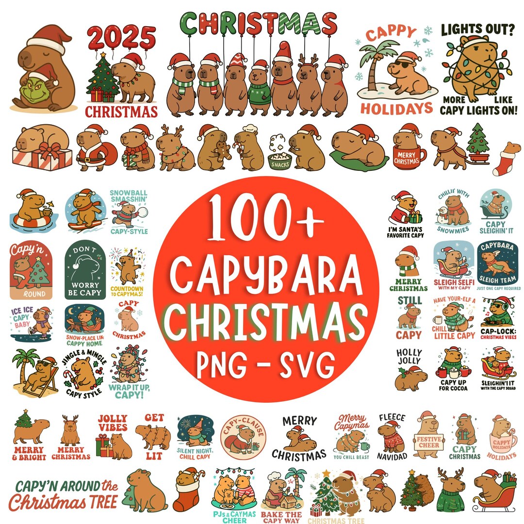 100+ Capybara Christmas SVG PNG Bundle, Funny Holiday Animal Clipart ...