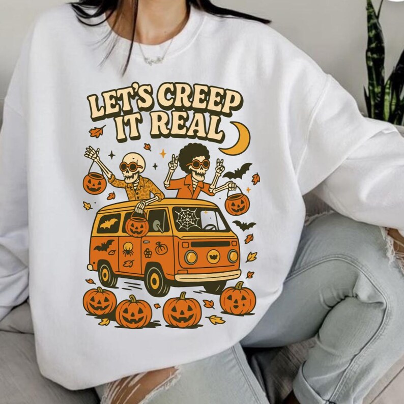 Let's Creep It Real Png, Retro Spooky Van Skeletons Fall Vibes, Spooky ...
