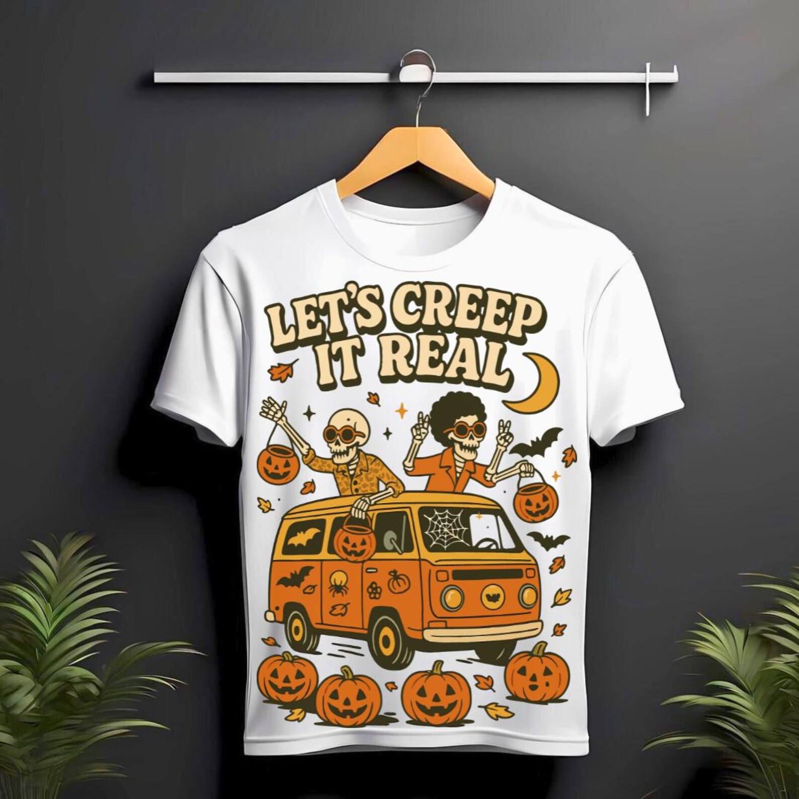 Let's Creep It Real Png, Retro Spooky Van Skeletons Fall Vibes, Spooky ...