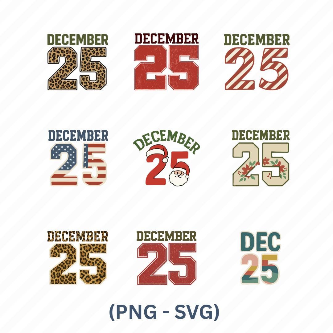 December 25 PNG Bundle, Distressed December 25 PNG, Retro Holiday ...