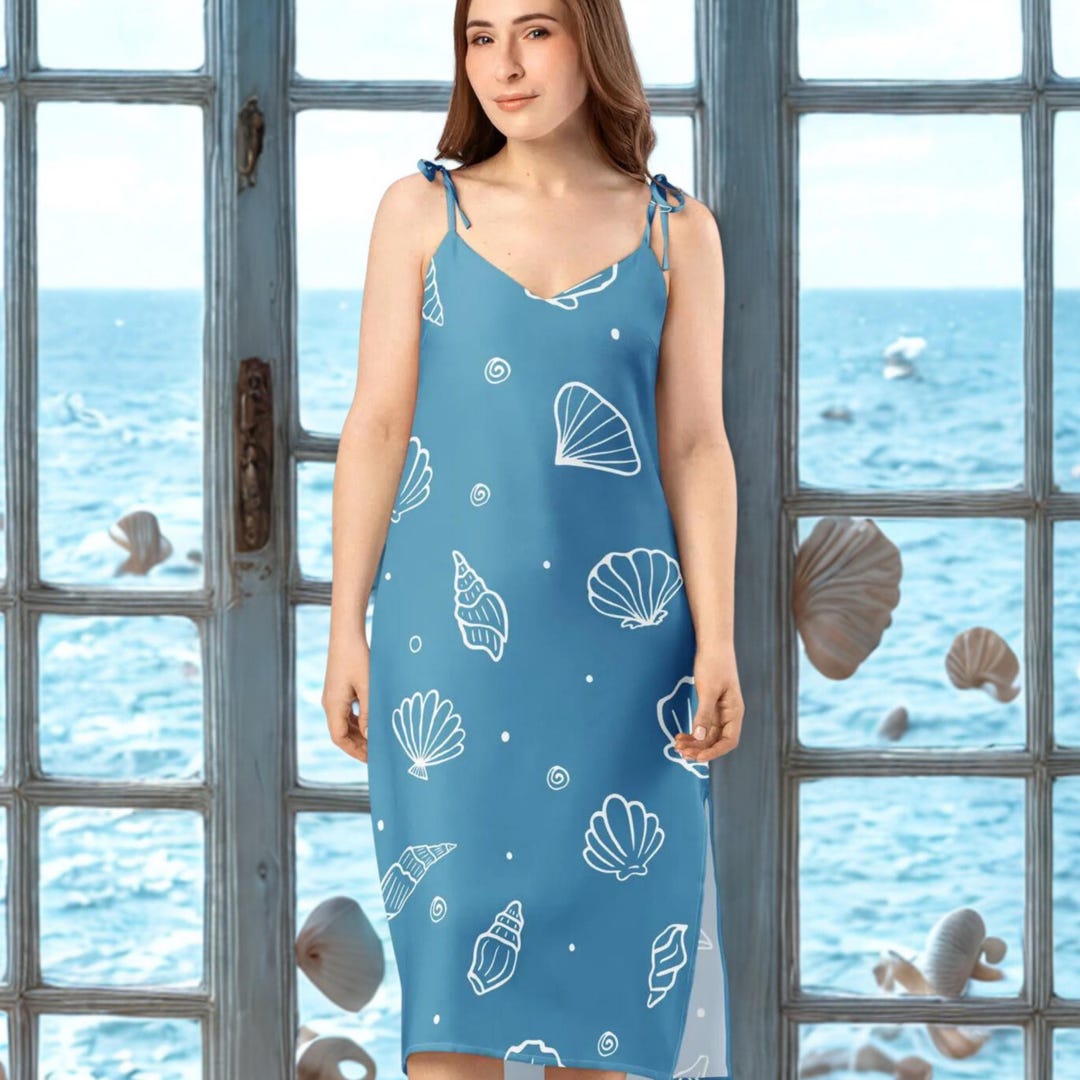 Sea Shell Summer Dress, Summer Blue Beach Dress for Women, Coastal ...