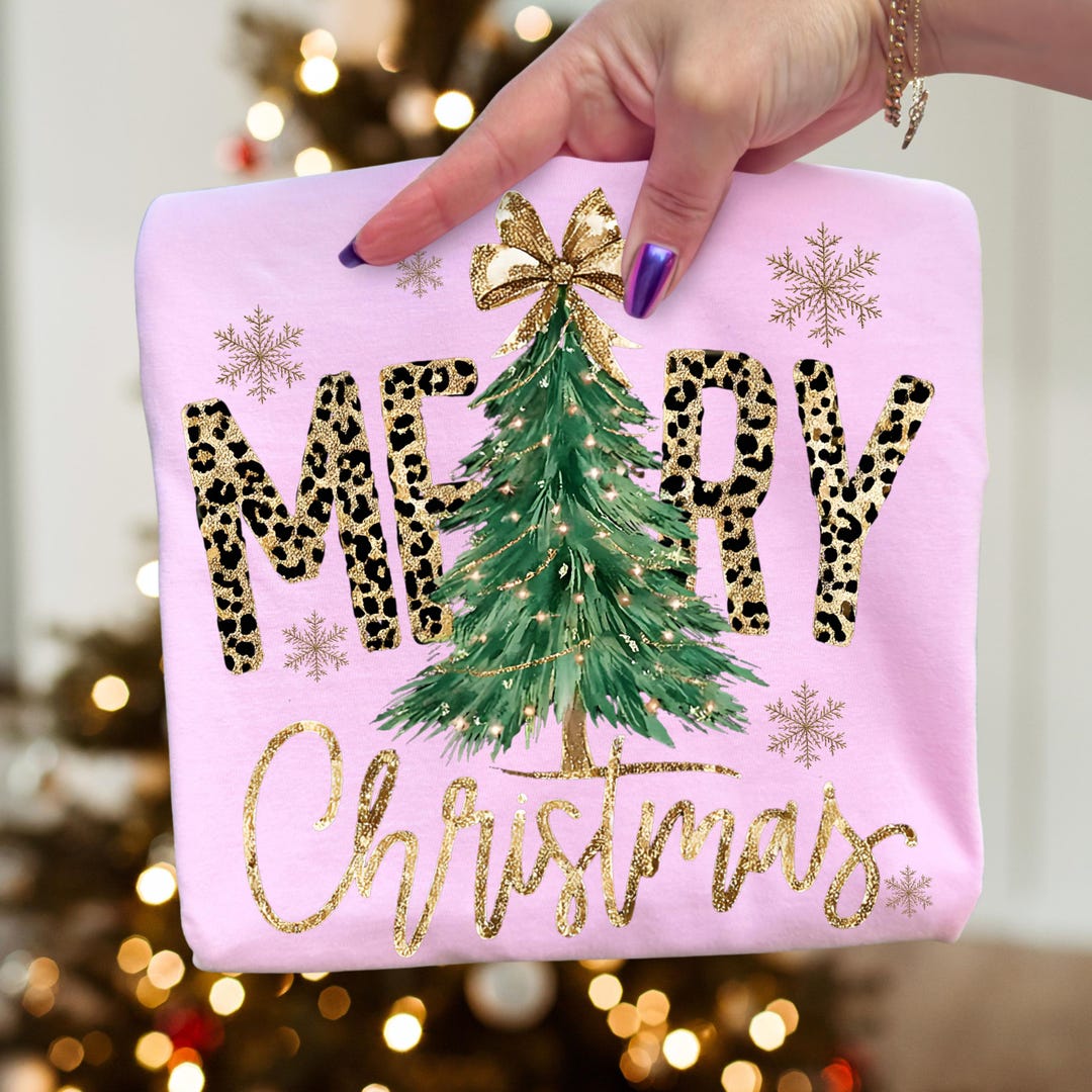 Preppy Merry Christmas Tree Png, Coquette Leopard Christmas Png, Faux ...