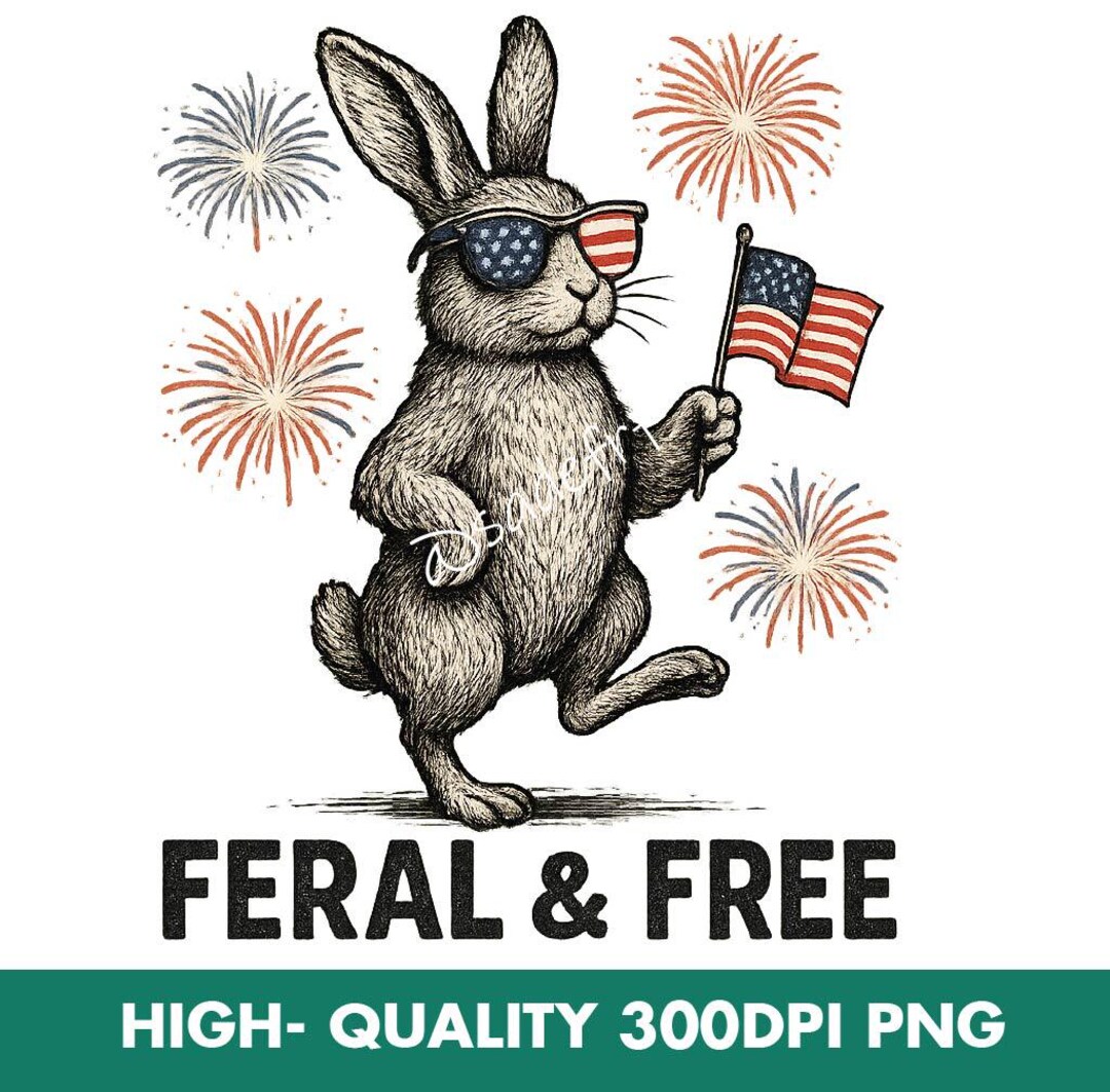 Feral and Free Patriotic Bunny PNG Sublimation Design | Funny 4th of ...