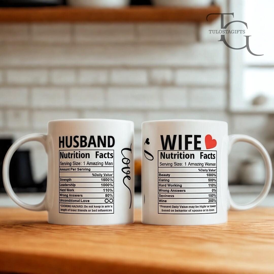 Funny Husband & Wife Nutrition Facts Coffee Mug Set: 11oz Ceramic ...