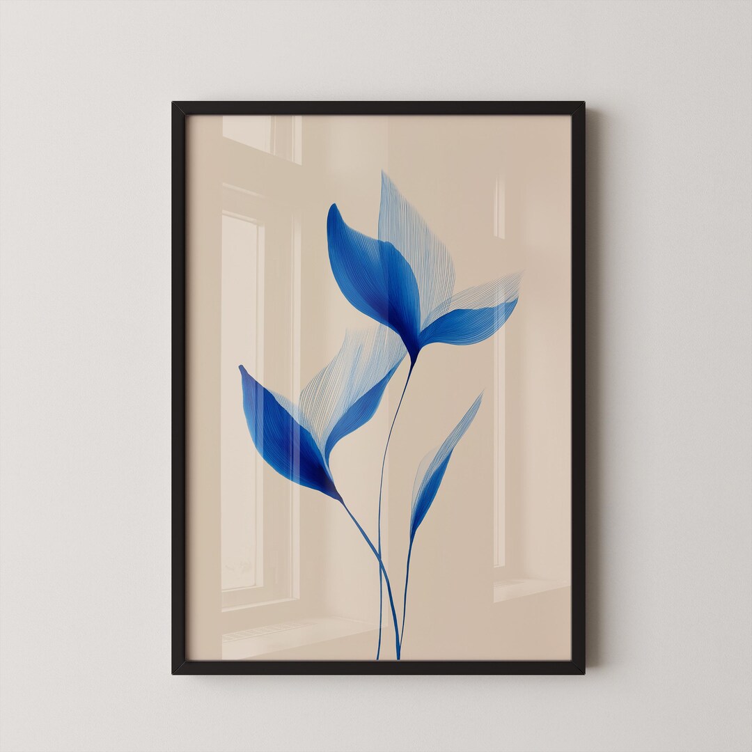 Minimalist Blue Flower Line Art – Printable Botanical Wall Art – Modern ...