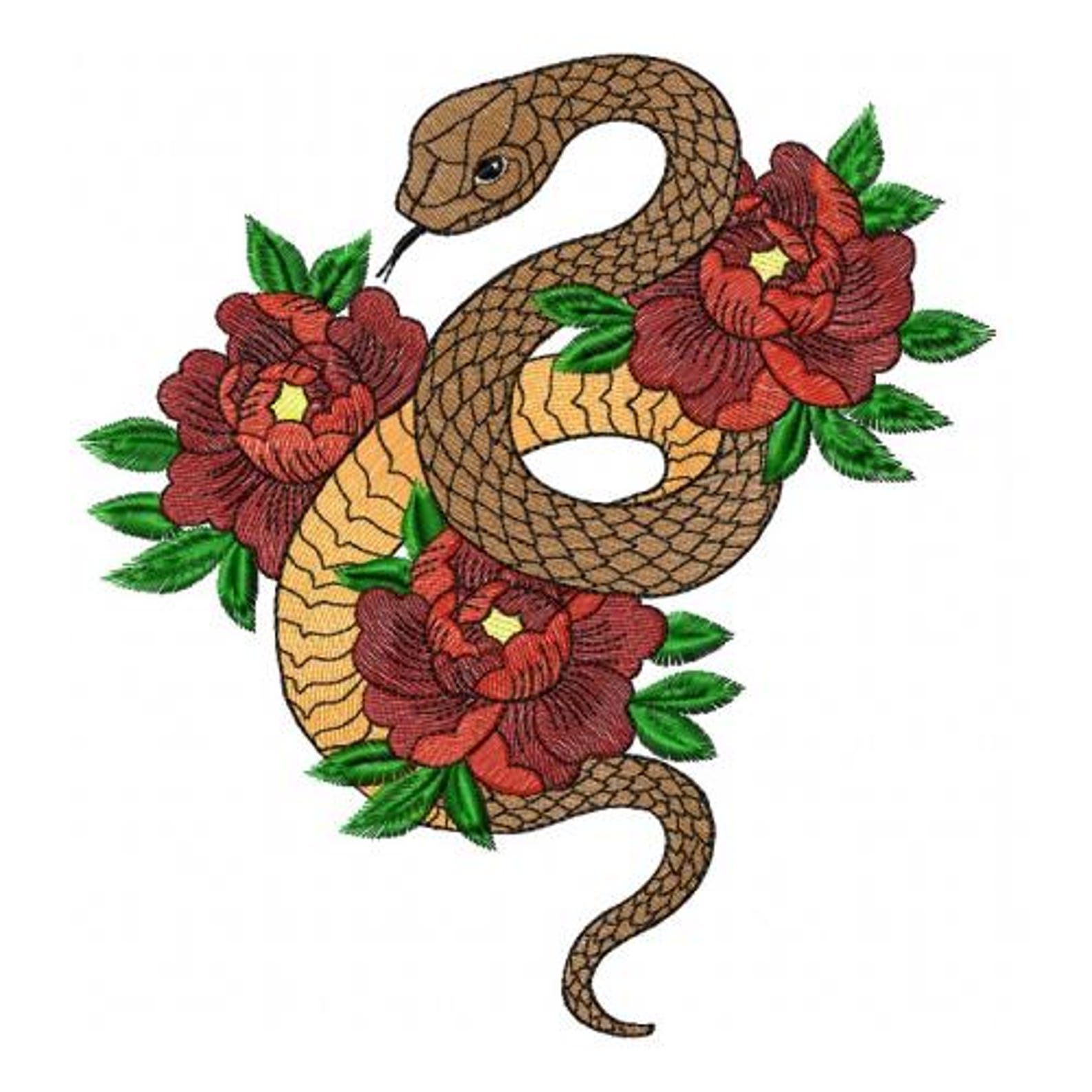 Snake With Flowers Embroidery Design, Machine Embroidery Pattern, Snake ...