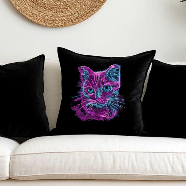 Neon Cat Machine Embroidery Design | Glow Effect | Bright Threads ...