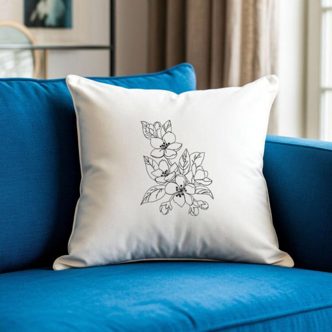 Motif de broderie fleur de pommier | Contour noir monochrome | Motif de ...